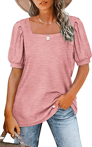 Tunics or Tops to Wear with Leggings Square Neck Tshirts Shirts Dressy Casual Pink XL