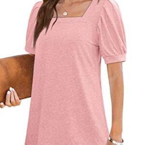 Tunics or Tops to Wear with Leggings Square Neck Tshirts Shirts Dressy Casual Pink XL