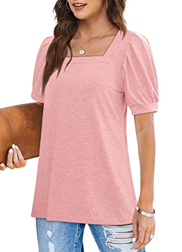 Tunics or Tops to Wear with Leggings Square Neck Tshirts Shirts Dressy Casual Pink XL