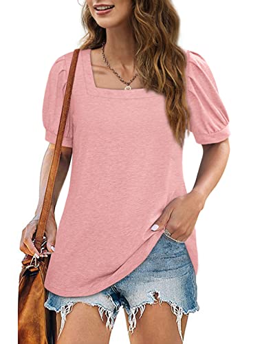 Tunics or Tops to Wear with Leggings Square Neck Tshirts Shirts Dressy Casual Pink XL