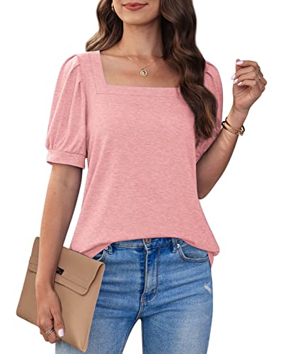 Tunics or Tops to Wear with Leggings Square Neck Tshirts Shirts Dressy Casual Pink XL