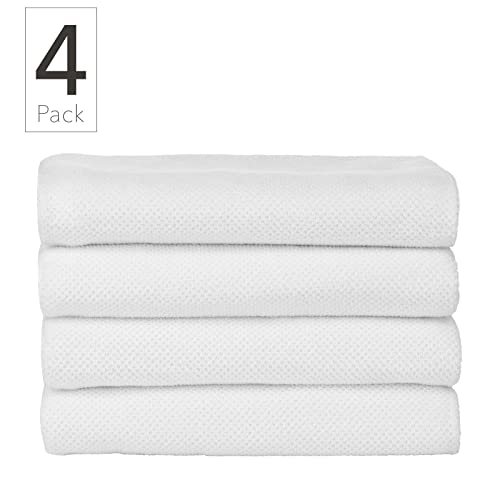 Nate Home by Nate Berkus 100% Cotton Textured Rice Weave Bath Towel Set of 4 | Soft and Absorbent Solid Bathroom Towels from mDesign - Set of 4, Snow (White)