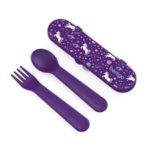 bentgo® kids utensil set - reusable plastic fork, spoon & storage case - bpa-free materials, easy-grip handles, dishwasher safe - ideal for school lunch, travel, & outdoors (unicorn)