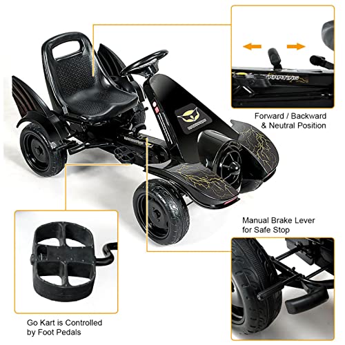 Pedal Go Kart for Kids, Pedal Powered Ride On Cars w/Adjustable Seat, Foot Pedal, 4 Wheeler Pedal Vehicle for Kids, Ride On Go Cart for Kids