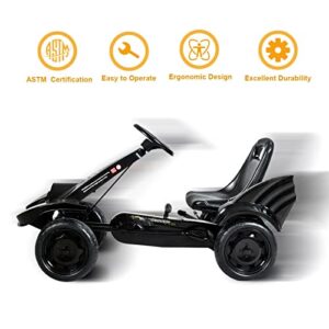 Pedal Go Kart for Kids, Pedal Powered Ride On Cars w/Adjustable Seat, Foot Pedal, 4 Wheeler Pedal Vehicle for Kids, Ride On Go Cart for Kids