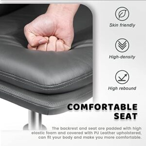 LEMBERI PU Leather armless Office Desk Chair no Wheels,Criss Cross Legged Home Office Chair, Wide Padded Swivel Vanity Chair,120°Rocking Mid Back Ergonomic Computer Task Chair for Make Up,Small Space