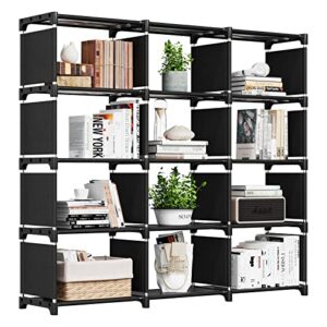 reibii bookshelf for bedroom book shelf organizer bookcase tall book case 12 cube storage organizer cube shelf black cubby storage organizer shelves for bedroom living room closet office diy