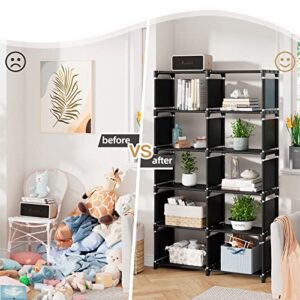 REIBII Bookshelf for Bedroom Book Shelf Organizer Bookcase Tall Book Case 12 Cube Storage Organizer Cube Shelf Black Cubby Storage Organizer Shelves for Bedroom Living Room Closet Office DIY