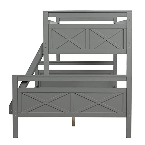 Twin Over Full Bunk Bed,Solid Pinewood Bedframe w/Safety Guardrails and Ladder,Can Be Separated into 2 Beds,for Dorm,Bedroom,Guest Room Furniture,No Box Spring Needed,Gray