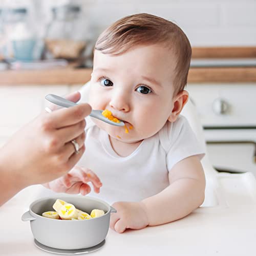 6 Set Baby Silicone Suction Bowls with Spoons BPA Free Baby Led Weaning Food Bowl Food Grade Toddler Food Storage Bowl Dishwasher Microwave Safe Feeding Set