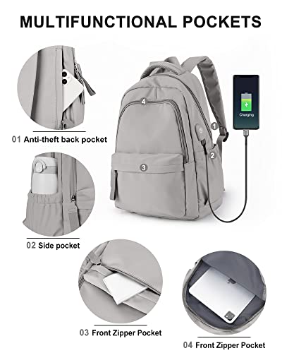 Small Backpack For School Girls Boys Aesthetic Lightweight Travel Daypack Simple Cute Backpack For Women Men Waterproof College High School Bookbag Fit 14 Inch Laptop With USB charging port,Rrey Brown