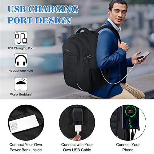 IGOLUMON Laptop Backpack 15.6 Inch Travel Backpack Waterproof Computer Backpack Large Work College Backpack Bookbag for Men Women TSA Friendly Carry On Backpack with USB Charging Port, Black