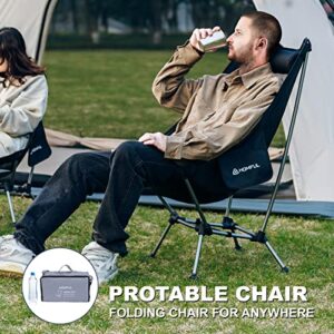 HITORHIKE Camping Chair with Nylon Mesh and Comfortable Headrest Ultralight High Back Folding Chair Portable Compact for Hiking, Backpacking, Picnic, Festival, Family Road Trip (Khaki)