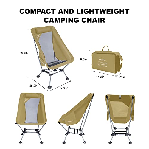 HITORHIKE Camping Chair with Nylon Mesh and Comfortable Headrest Ultralight High Back Folding Chair Portable Compact for Hiking, Backpacking, Picnic, Festival, Family Road Trip (Khaki)