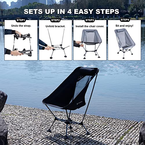 HITORHIKE Camping Chair with Nylon Mesh and Comfortable Headrest Ultralight High Back Folding Chair Portable Compact for Hiking, Backpacking, Picnic, Festival, Family Road Trip (Khaki)