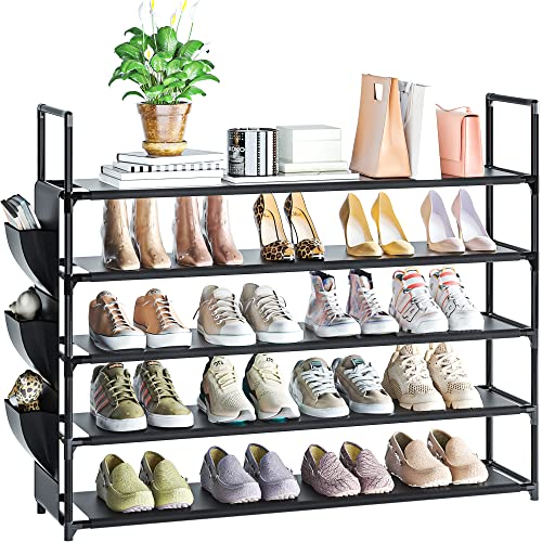 Shoe Rack 5 Tier Shoe Organizer Shoe Storage 20-25 Pairs Shoe Rack for Closet Shoe Rack Organizer Entryway Shoe Holder Space Saving Shoe Shelf Shoe Stand Large Tall Shoe Tower Bedroom Garage Door