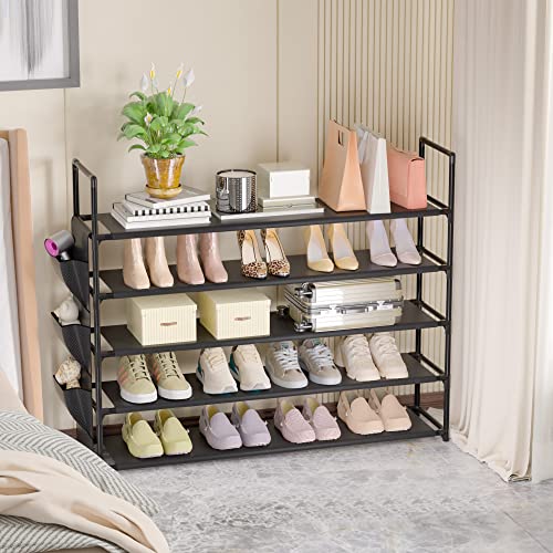 Shoe Rack 5 Tier Shoe Organizer Shoe Storage 20-25 Pairs Shoe Rack for Closet Shoe Rack Organizer Entryway Shoe Holder Space Saving Shoe Shelf Shoe Stand Large Tall Shoe Tower Bedroom Garage Door