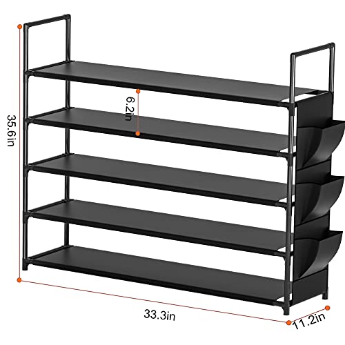 Shoe Rack 5 Tier Shoe Organizer Shoe Storage 20-25 Pairs Shoe Rack for Closet Shoe Rack Organizer Entryway Shoe Holder Space Saving Shoe Shelf Shoe Stand Large Tall Shoe Tower Bedroom Garage Door