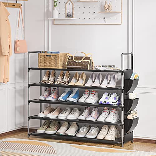 Shoe Rack 5 Tier Shoe Organizer Shoe Storage 20-25 Pairs Shoe Rack for Closet Shoe Rack Organizer Entryway Shoe Holder Space Saving Shoe Shelf Shoe Stand Large Tall Shoe Tower Bedroom Garage Door