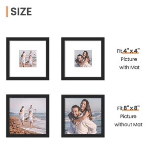 upsimples 8x8 Picture Frame, Display Pictures 4x4 with Mat or 8x8 Without Mat, Wall Hanging Photo Frame, Black, 1 Pack