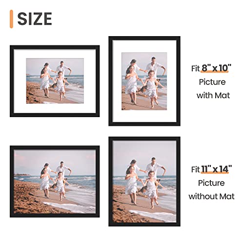 upsimples 11x14 Picture Frame, Display Pictures 8x10 with Mat or 11x14 Without Mat, Wall Hanging Photo Frame, Black, 1 Pack