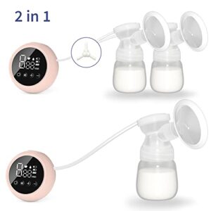 Double Electric Breast Pump with Massage Function,Breastfeeding Pump with 2 Modes & 9 Levels,Rechargeable Nursing Breast Pumps with LED Display (03)