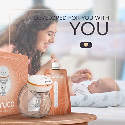 DENICO Wearable Breast Pump Hands Free - Portable Electric Pumps for Breastfeeding - Wireless Hands-Free Breast Pumps with 3 Low Noise Modes & 10 Levels, LED Display, 18, 24, 28 mm (Set of 2)