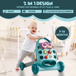 RushFo Interactive Baby Push Walker with Locking Wheels and Speed Control Features, Safe & Stable Design, Sit to Stand Walker, Best Gift for Christmas, Birthday & Special Occasion