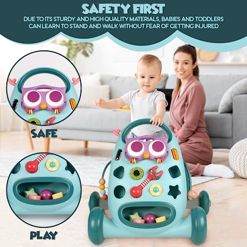 RushFo Interactive Baby Push Walker with Locking Wheels and Speed Control Features, Safe & Stable Design, Sit to Stand Walker, Best Gift for Christmas, Birthday & Special Occasion