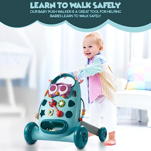 RushFo Interactive Baby Push Walker with Locking Wheels and Speed Control Features, Safe & Stable Design, Sit to Stand Walker, Best Gift for Christmas, Birthday & Special Occasion