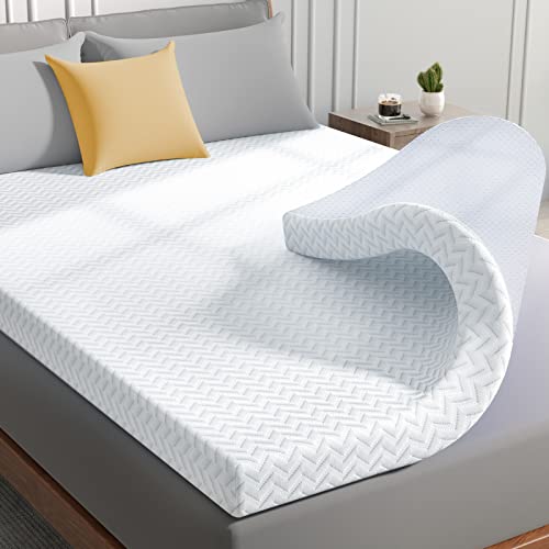 Maxzzz 2 Inch Memory Foam Mattress Topper Queen Gel-Infused Memory Foam Bed Mattress Topper High Density Cooling Mattress Pad with Removable Soft Cover for Back Pain, Pressure Relief White