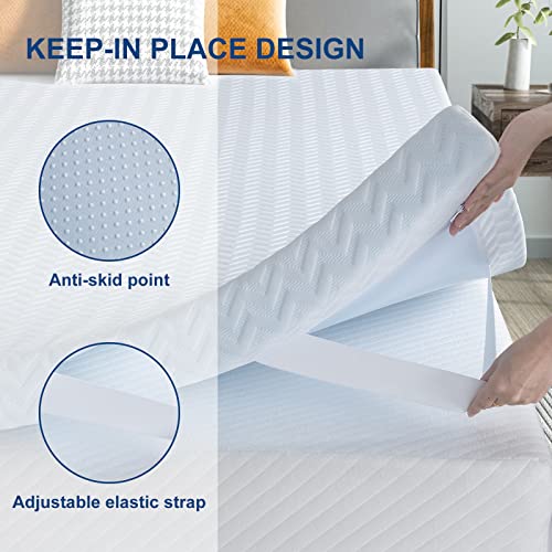 Maxzzz 2 Inch Memory Foam Mattress Topper Queen Gel-Infused Memory Foam Bed Mattress Topper High Density Cooling Mattress Pad with Removable Soft Cover for Back Pain, Pressure Relief White