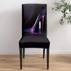 Dining Chair Covers, Purple Lipstick and High Heel Black Stretch Parsons Chair Slipcovers Removable Chair Protector Cover for Kitchen Hotel Restaurant, Set of 8