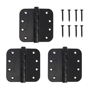 3 pack black heavy duty 4" x 4 inch stainless steel silent ball bearing door hinges with 5/8" radius corners, heavy duty interior & exterior door hardware for left & right doors hinge-matte finish