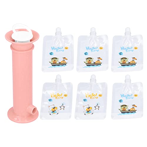 Fruit Puree Filler, 7pcs Set Baby Food Pouch Maker Pure Color Pouches Toddler Fruit Squeeze Puree Filler for Kids (Pink)