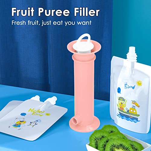 Fruit Puree Filler, 7pcs Set Baby Food Pouch Maker Pure Color Pouches Toddler Fruit Squeeze Puree Filler for Kids (Pink)