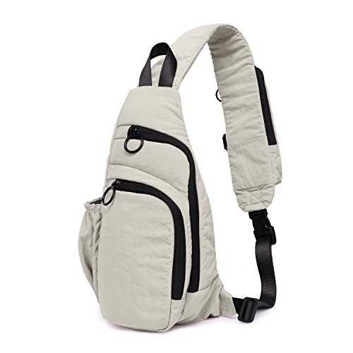 ODODOS Crossbody Sling Bag with Adjustable Straps Small Backpack Lightweight Daypack for Casual Hiking Outdoor Travel, Light Grey