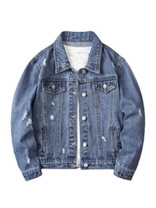 verdusa boy's ripped long sleeve button front denim jacket coat outerwear medium wash 130