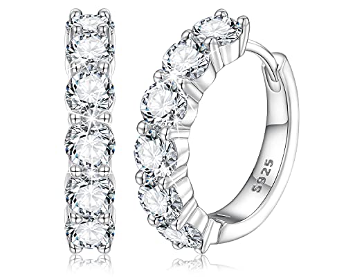 YIMERAIRE Moissanite Earrings, Diamond Hoop Earrings D Color Lab Created Diamond Earrings VVS1 Clarity Brilliant Round Cut 18K White Gold Plated 925 Sterling Silver Huggie Hoop Earrings for Women Men