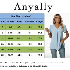 Anyally Womens Summer Dressy Chiffon Blouses V Neck Petal Short Sleeve Tunic Tops for Leggings Casual T-Shirts, L Royal Blue