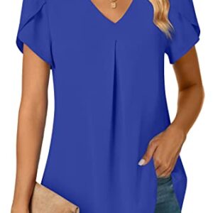 Anyally Womens Summer Dressy Chiffon Blouses V Neck Petal Short Sleeve Tunic Tops for Leggings Casual T-Shirts, L Royal Blue