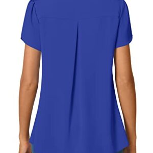 Anyally Womens Summer Dressy Chiffon Blouses V Neck Petal Short Sleeve Tunic Tops for Leggings Casual T-Shirts, L Royal Blue