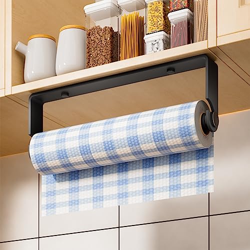 Paper Towel Holder Under Cabinet for Kitchen,Wall Mount Paper Towel Holder Paper Roll Holder,Self Adhesive or Screw Mounting Paper Towel Holder Wall Mount for Kitchen, Pantry (Black)