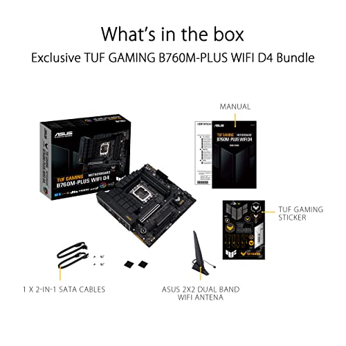 ASUS TUF GAMING B760M-PLUS WIFI D4 Intel(13th and 12th Gen)LGA 1700 mATX motherboard,PCIe 5.0,2xPCIe 4.0 M.2 slots,DDR4,WiFi 6,2.5Gb LAN,USB 3.2 Gen 2x2 Type-C,front USB 3.2 Type-C,Thunderbolt (USB4®)