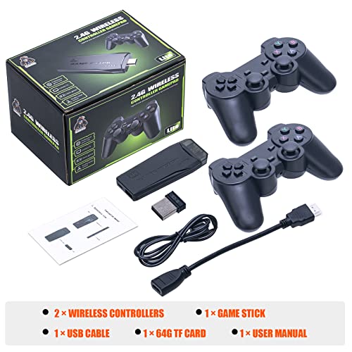 Ombsyej Retro Video Game Console, Wireless Handheld Game Console, 10000+ Classic Game, 2.4G Wireless Controllers, 7 Emulator Consoles, HDMI Output TV Video, Ideal Gift for Kids and Adults, 64G