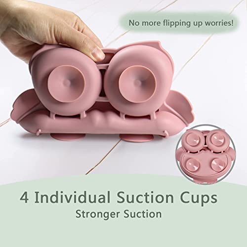 IDVVSSX Silicone Suction Plate for Toddler, Adorable Owl Shape Baby Toddler Plate, Kids Silicone Divided Plate, Baby Plate with Suction, Pink