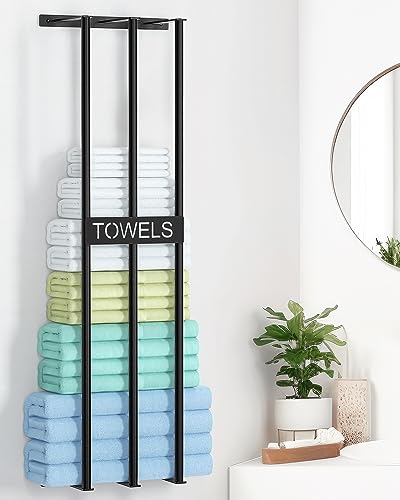 Towel Racks for Bathroom Wall Mounted, 3 Bar Towel Storage for Small Bathroom, 31.5in Bath Towel Holder for Rolled Towels, Metal Towel Organizer for Folded Large Towel Washcloths, Black