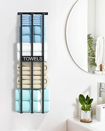 Towel Racks for Bathroom Wall Mounted, 3 Bar Towel Storage for Small Bathroom, 31.5in Bath Towel Holder for Rolled Towels, Metal Towel Organizer for Folded Large Towel Washcloths, Black