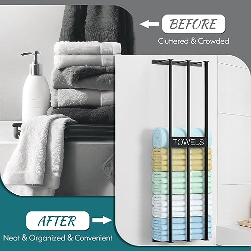 Towel Racks for Bathroom Wall Mounted, 3 Bar Towel Storage for Small Bathroom, 31.5in Bath Towel Holder for Rolled Towels, Metal Towel Organizer for Folded Large Towel Washcloths, Black