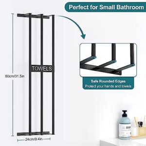 Towel Racks for Bathroom Wall Mounted, 3 Bar Towel Storage for Small Bathroom, 31.5in Bath Towel Holder for Rolled Towels, Metal Towel Organizer for Folded Large Towel Washcloths, Black